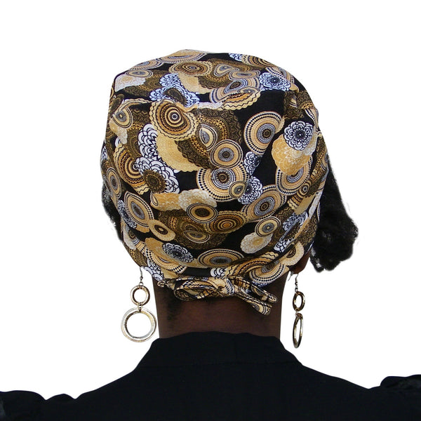 Gold & Black Circles--ADJUSTABLE DRAWSTRING Satin Lined Cap – Satin Life