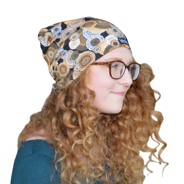 Gold & Black Circles--ADJUSTABLE DRAWSTRING Satin Lined Cap – Satin Life